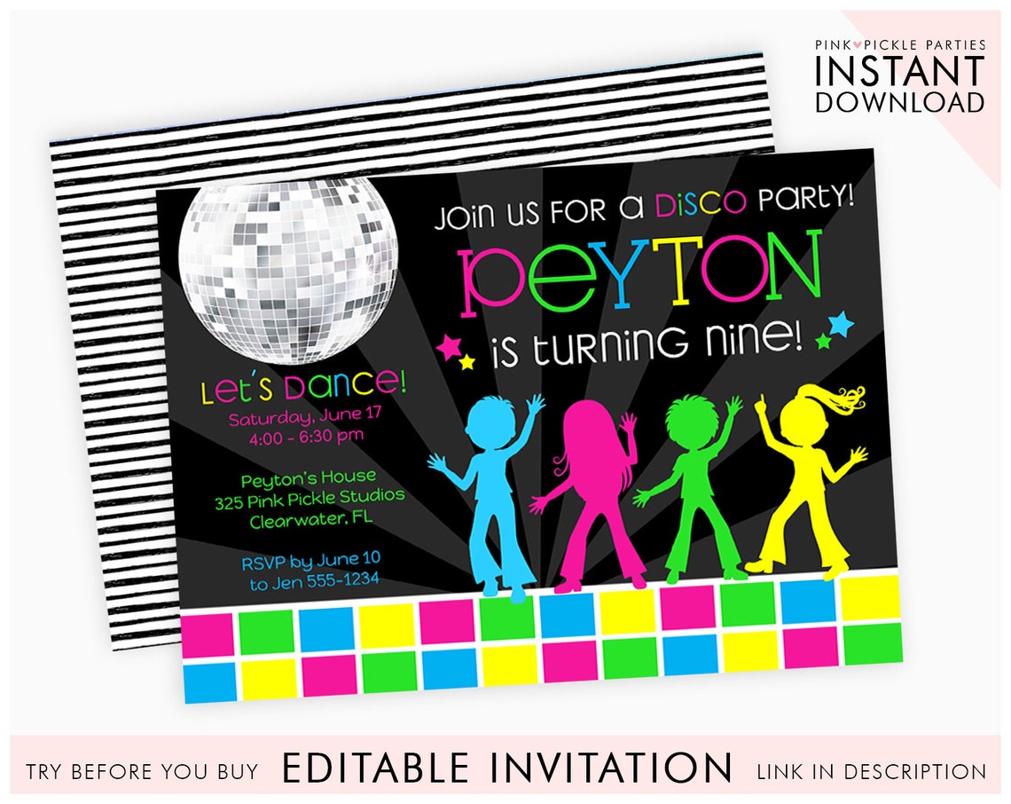 Disco Invitations Dance Party Disco Party Invitations Dance | Etsy ...