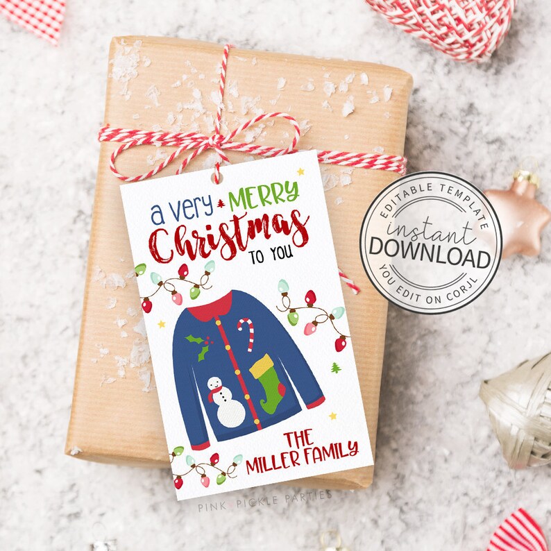 Editable Christmas Gift Tags Ugly Christmas Sweater Gift Tag | Etsy