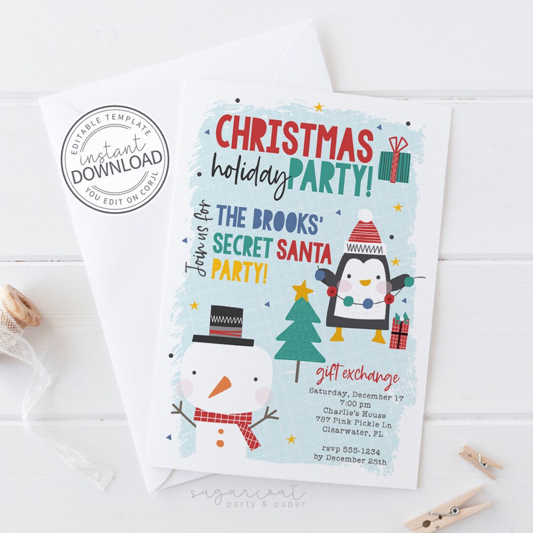 Editable Christmas Invitation Template, Christmas Invitations Download ...
