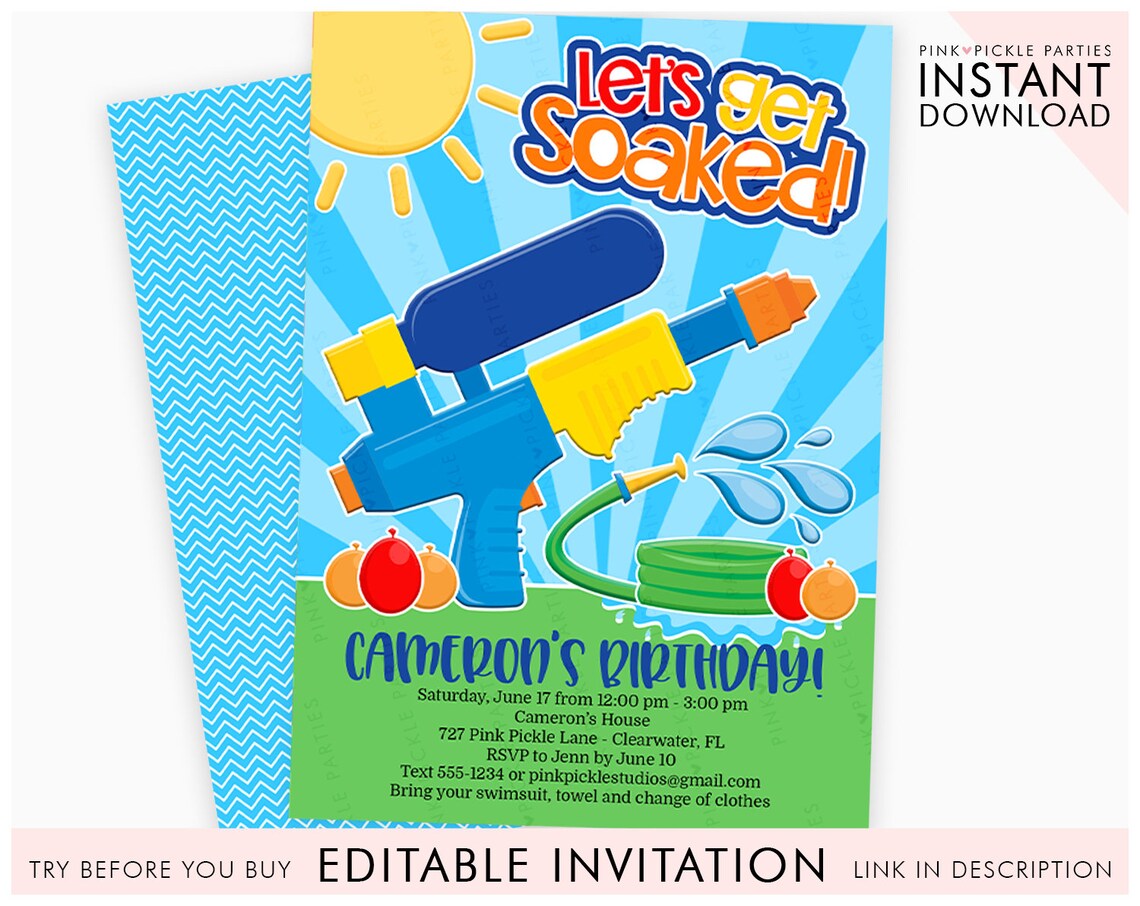 Water Gun Invitation Summer Party Water Gun Party Water - Etsy