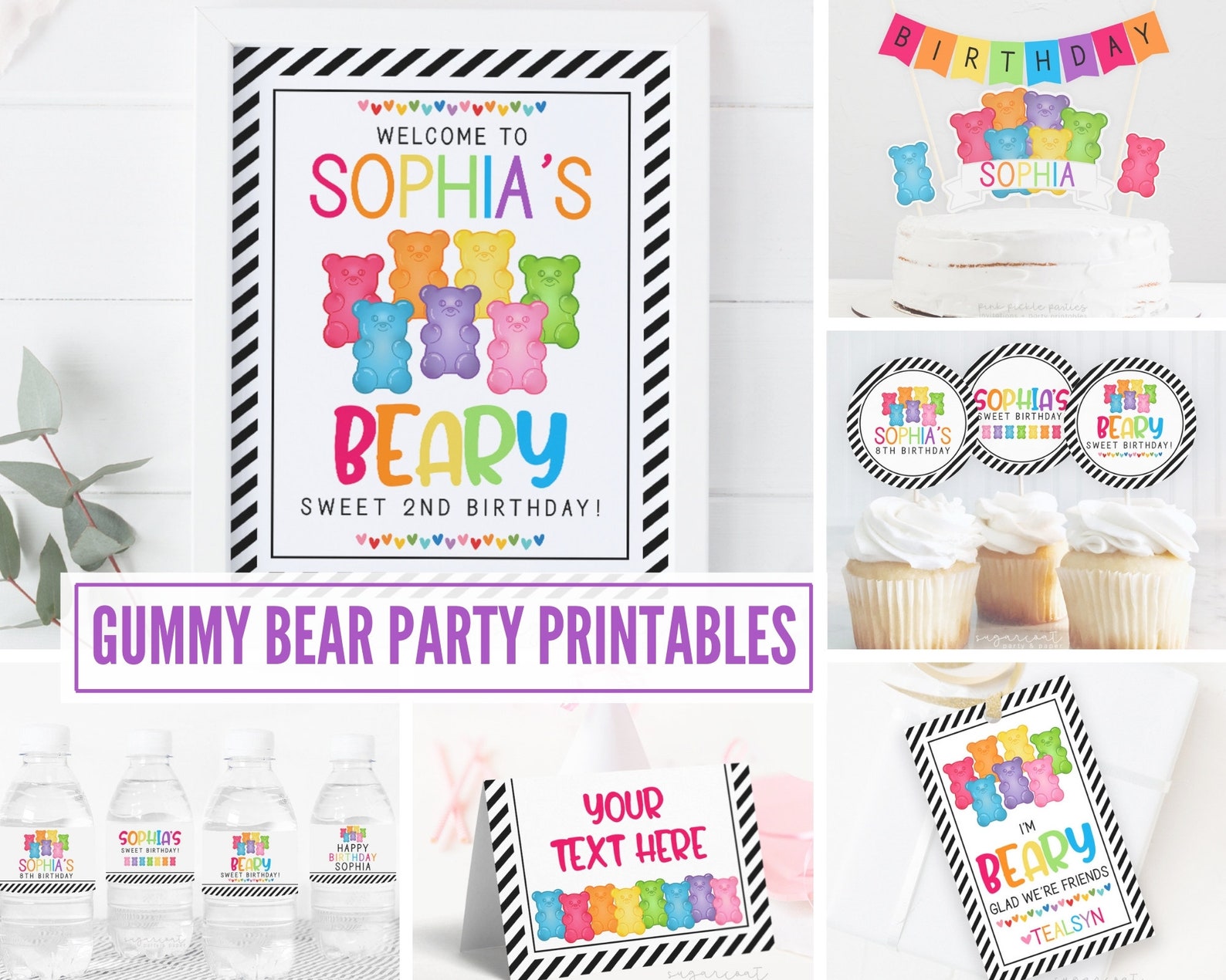 Editable Gummy Bear Birthday Party Printable Package, Gummy Bear ...