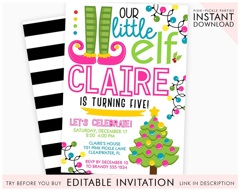 Elf Invitation, Elf Invite, Christmas Invitation, Holiday Party Invite ...