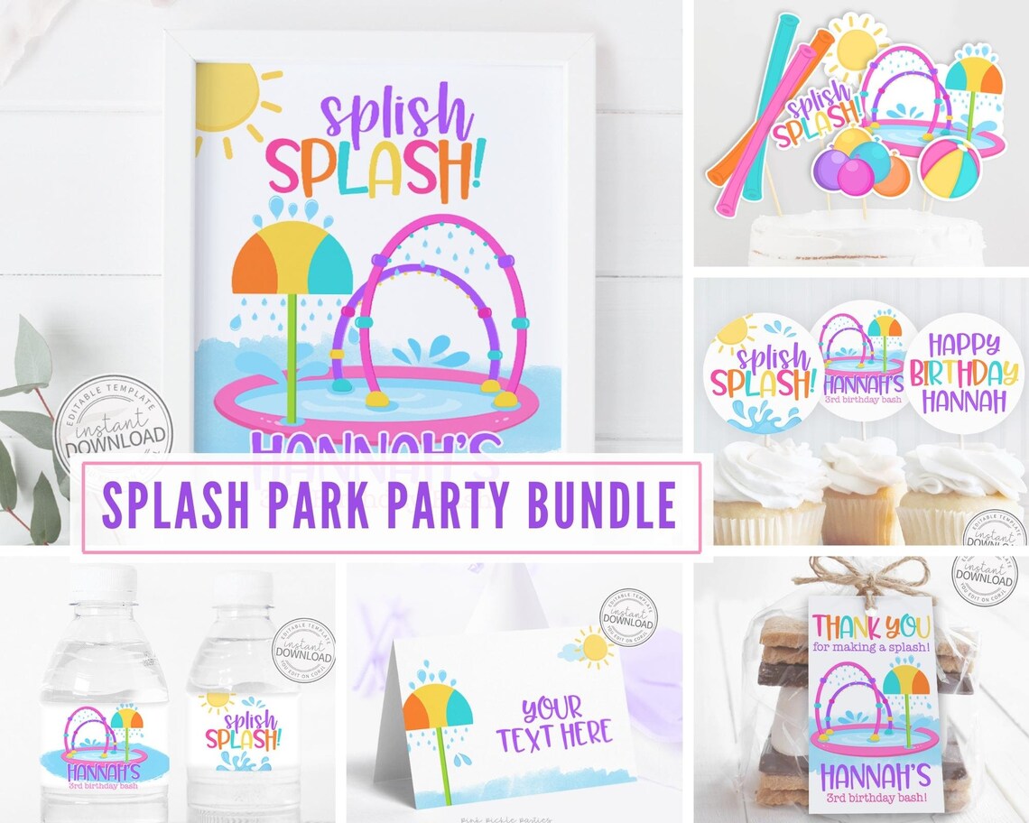 Editable Splash Park Birthday Party Printable Bundle Splash | Etsy