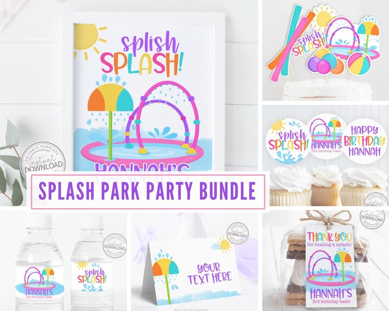 Editable Splash Park Birthday Party Printable Bundle Splash | Etsy