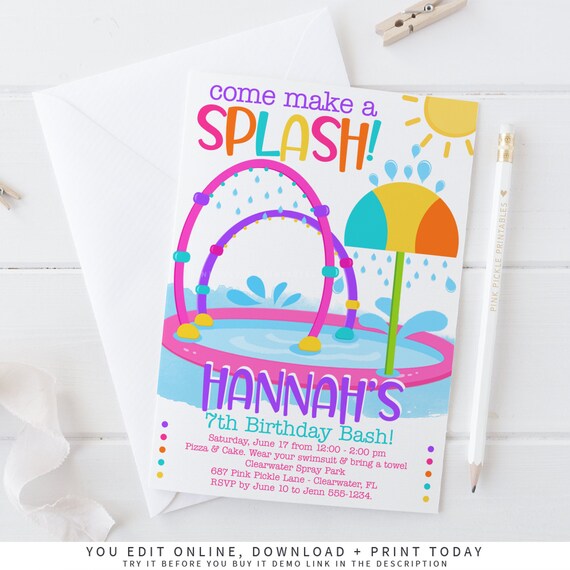 Splash Pad Birthday Invitation Splash Pad Party Splash Pad - Etsy