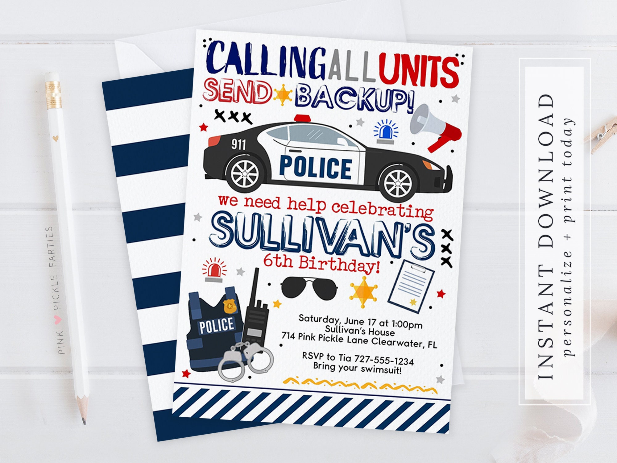 Police Invitation Police Birthday Invitation Policeman Party | Etsy
