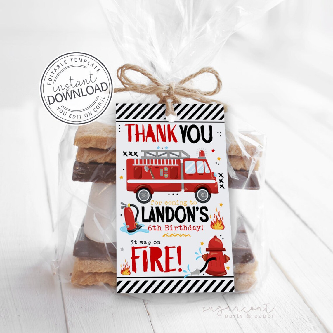 Fire Truck Favor Tag Fireman Party Favor Tag Firemen Party | Etsy