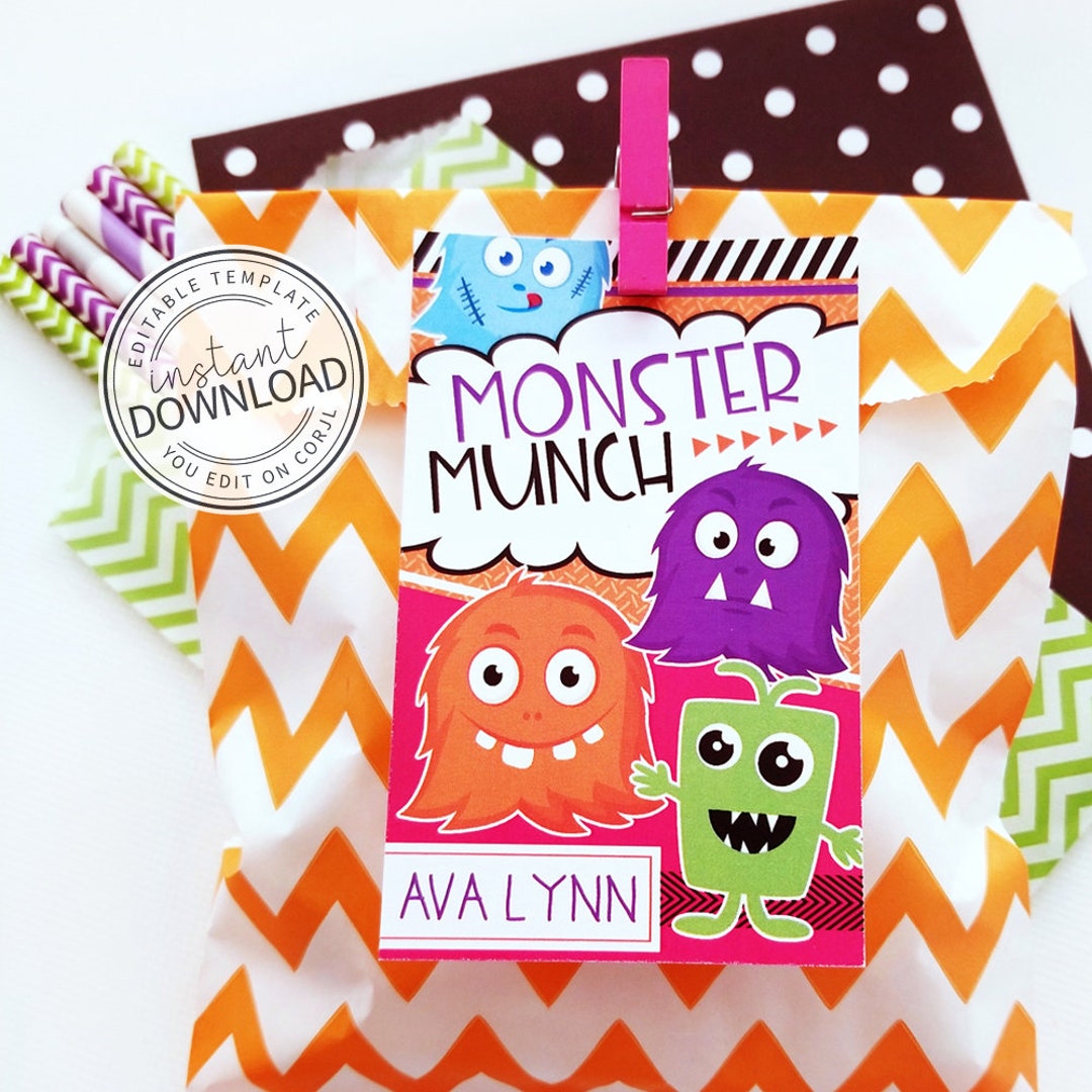 Halloween Gift Tags, Halloween Party, Halloween Favor Tags, Monster ...