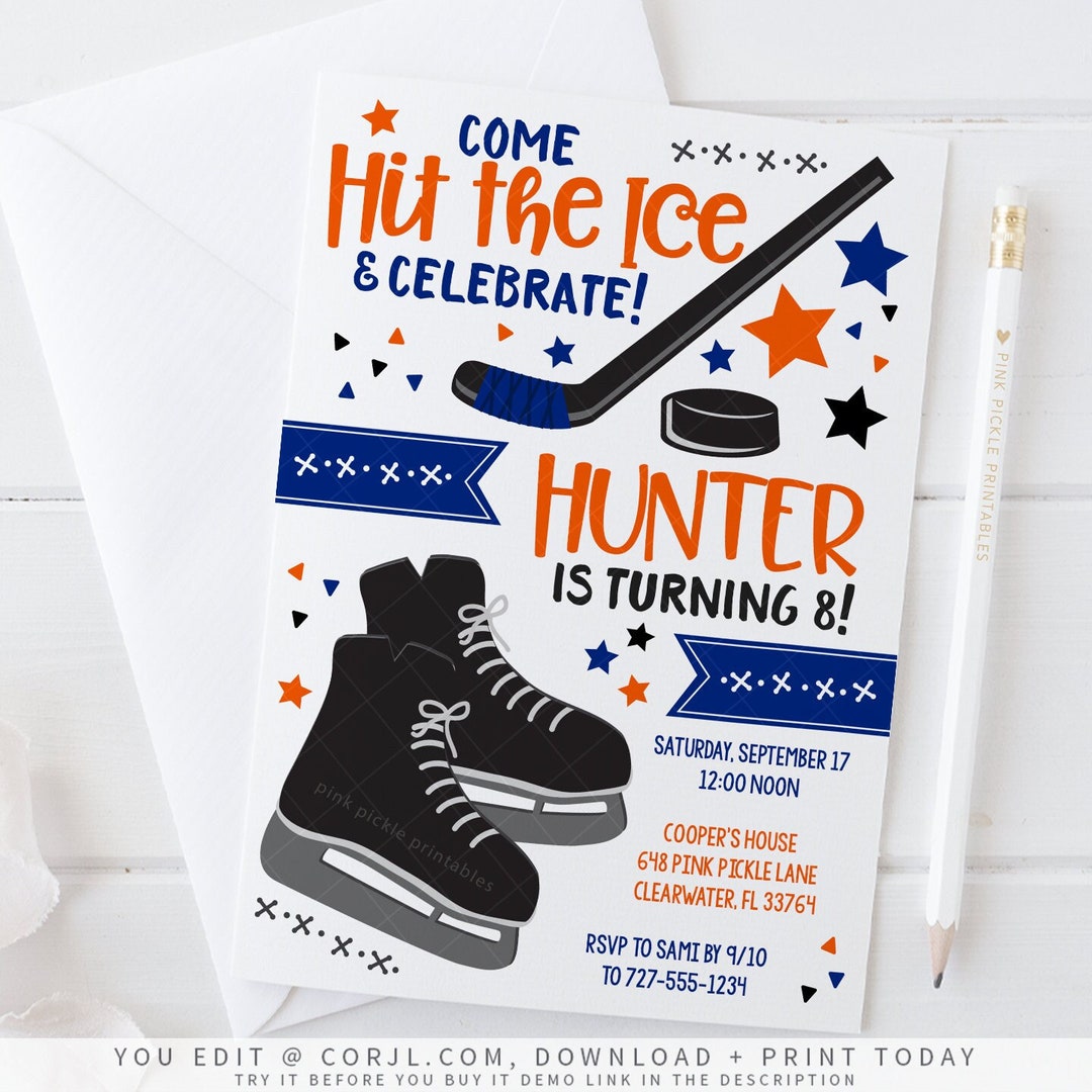 Editable Ice Hockey Birthday Invitation, Hockey Invitations, Hockey ...