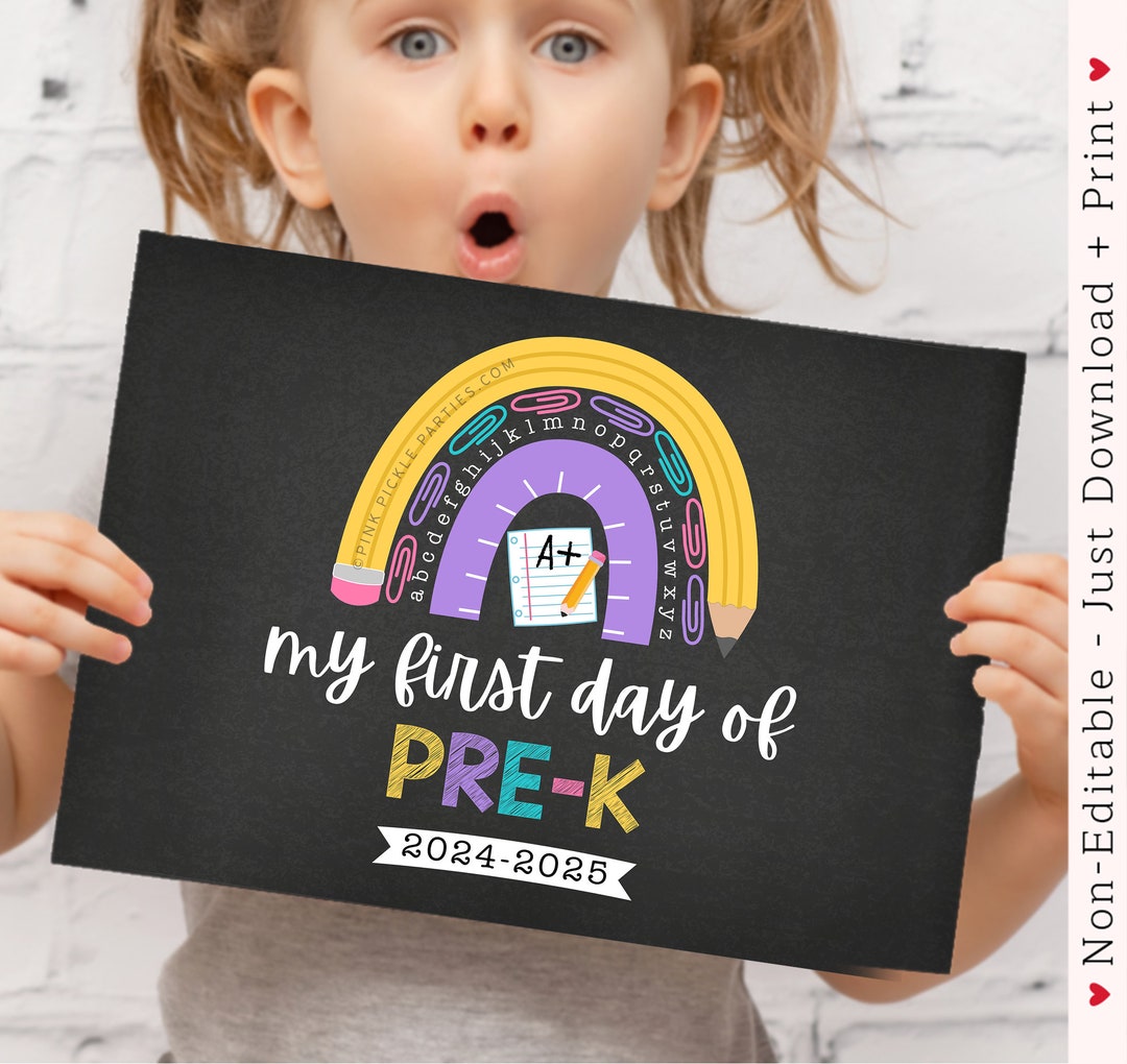 First Day of School Sign Printable, Printable First Day of Pre K Sign ...