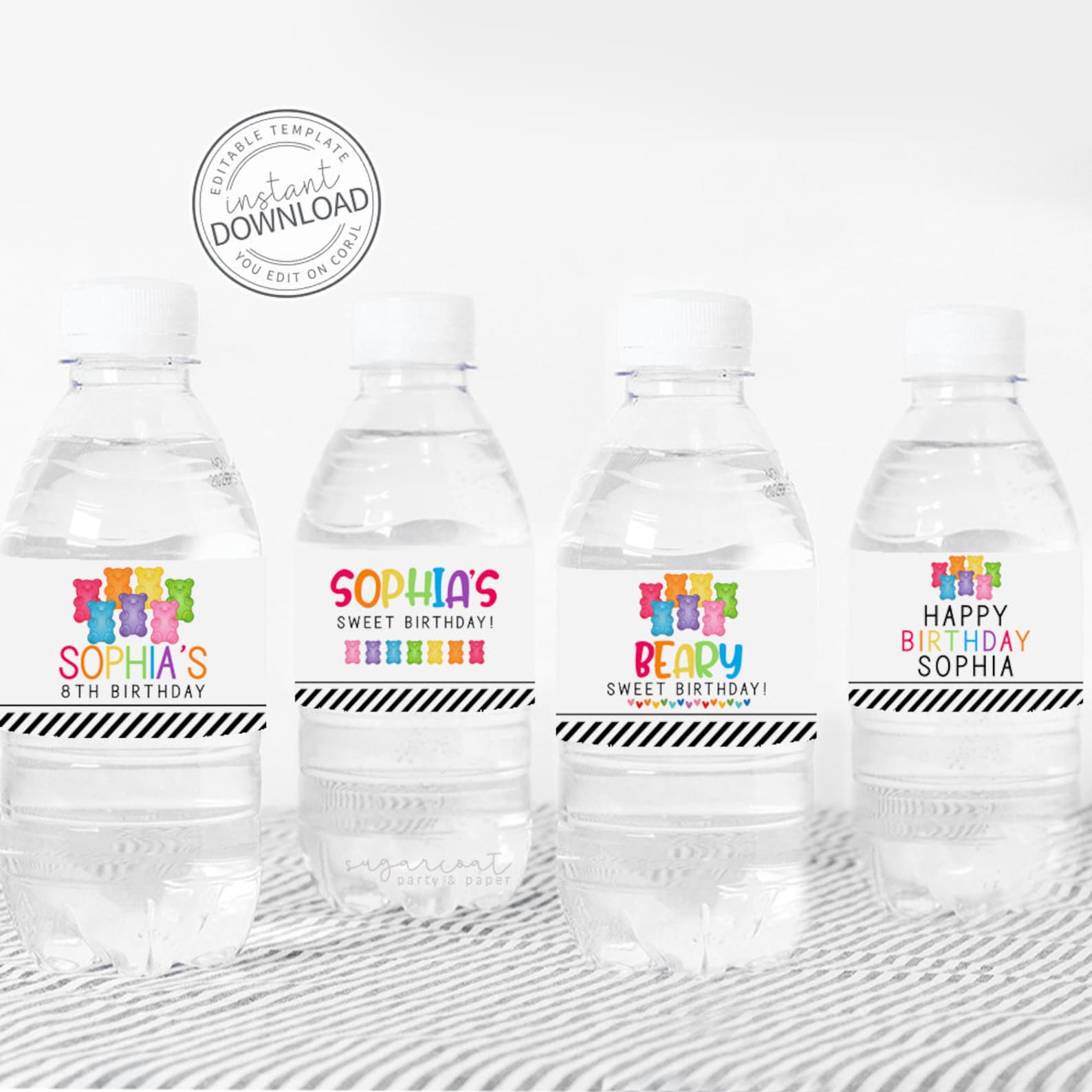 Editable Gummy Bear Water Bottle Labels, Gummy Bear Party, Gummy Bear ...