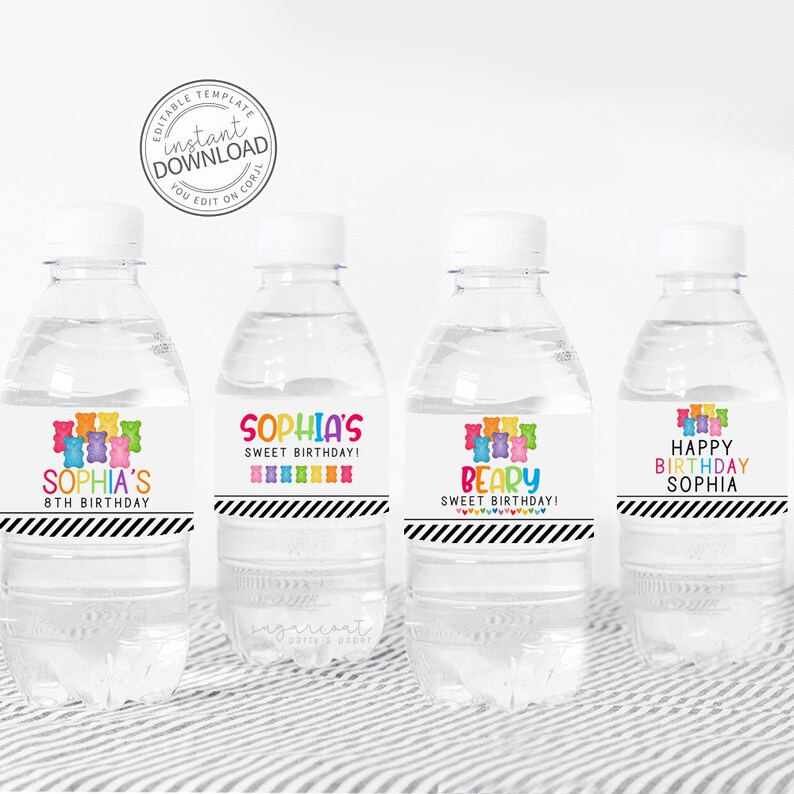 Editable Gummy Bear Water Bottle Labels Gummy Bear Party | Etsy
