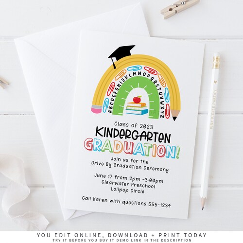 Kindergarten Graduation Invitation Templates Preschool - Etsy