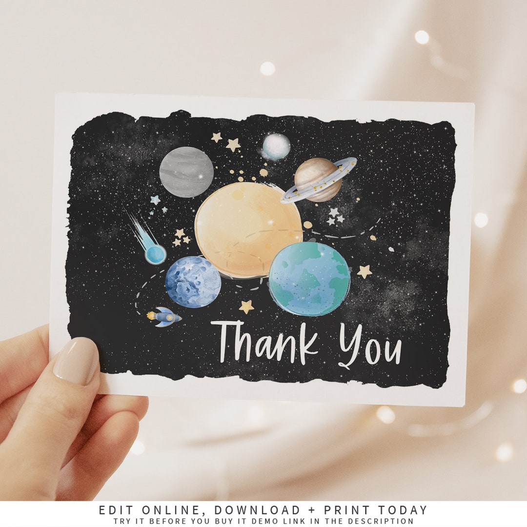 Printable Outer Space Thank You Note Card, Printable First Trip Around ...