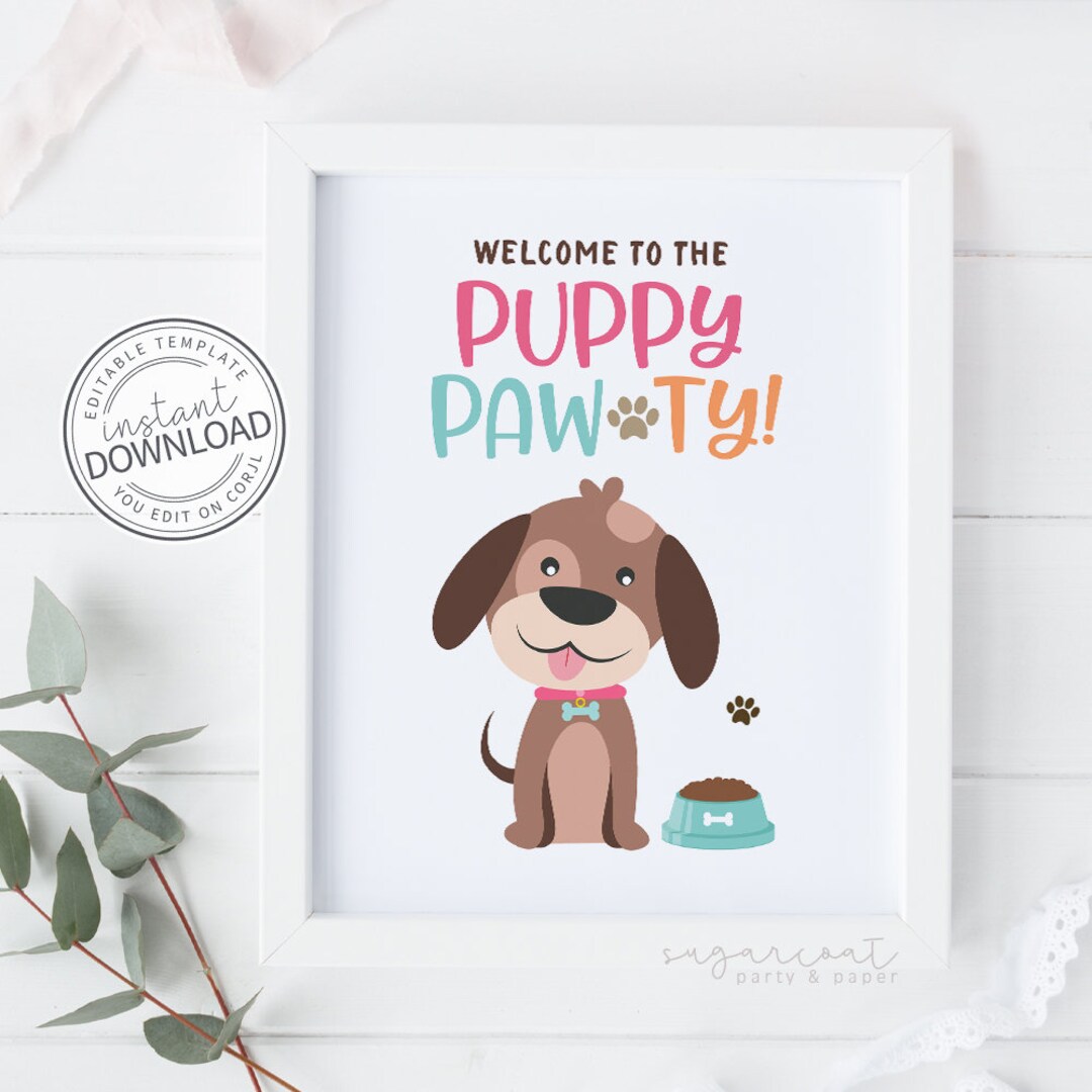 Editable Puppy Party Party Sign, Puppy Pawty Party Sign, Dog Party Sign ...
