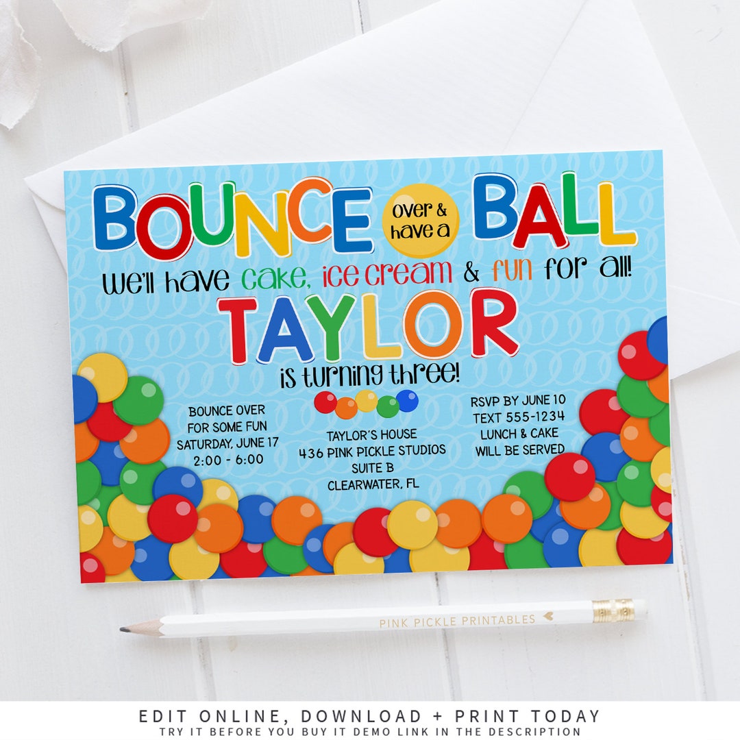 Ball Invitation, Bouncy Ball Party, Bouncy Ball Birthday Invitation ...