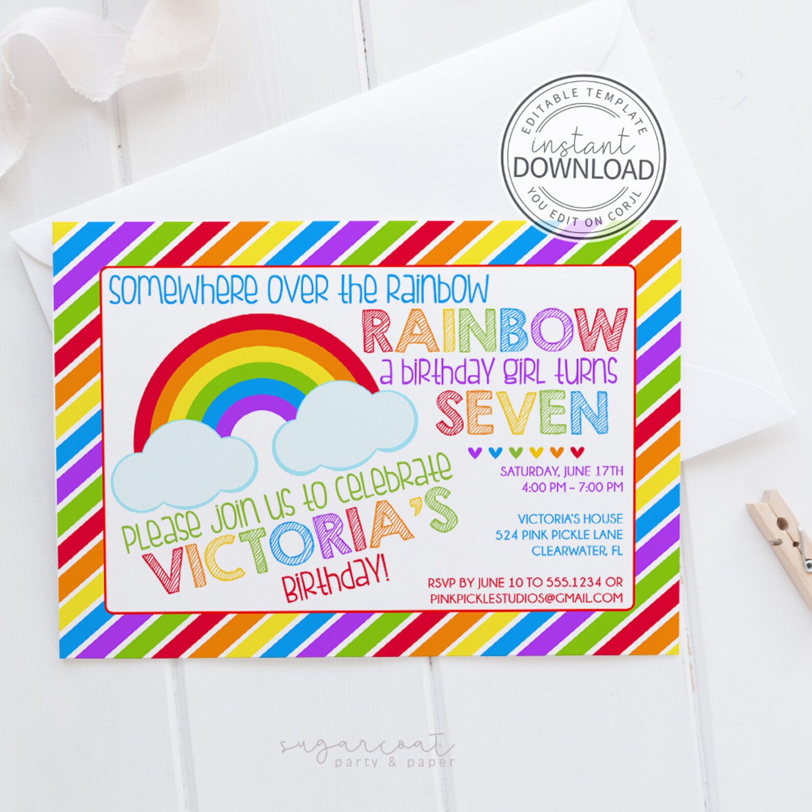 Rainbow Birthday Invitation Digital Download Invitation - Etsy