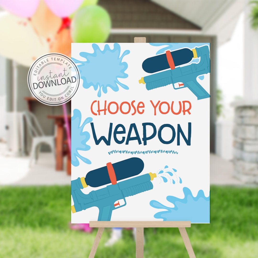 Editable Water Gun Party Sign, Water War Party Sign, Squirt Gun Party ...