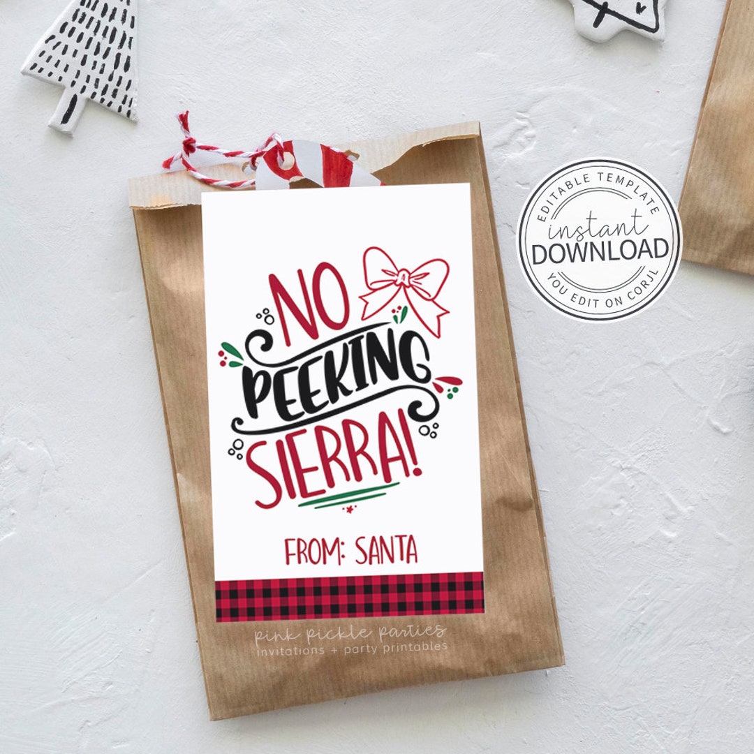 Editable Christmas Gift Stickers, No Peeking Gift Tags, Printable ...