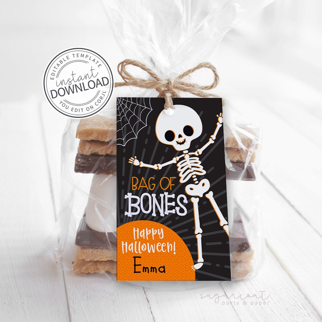 Halloween Gift Tags, Halloween Party,halloween Favor Tags,bag of Bones ...