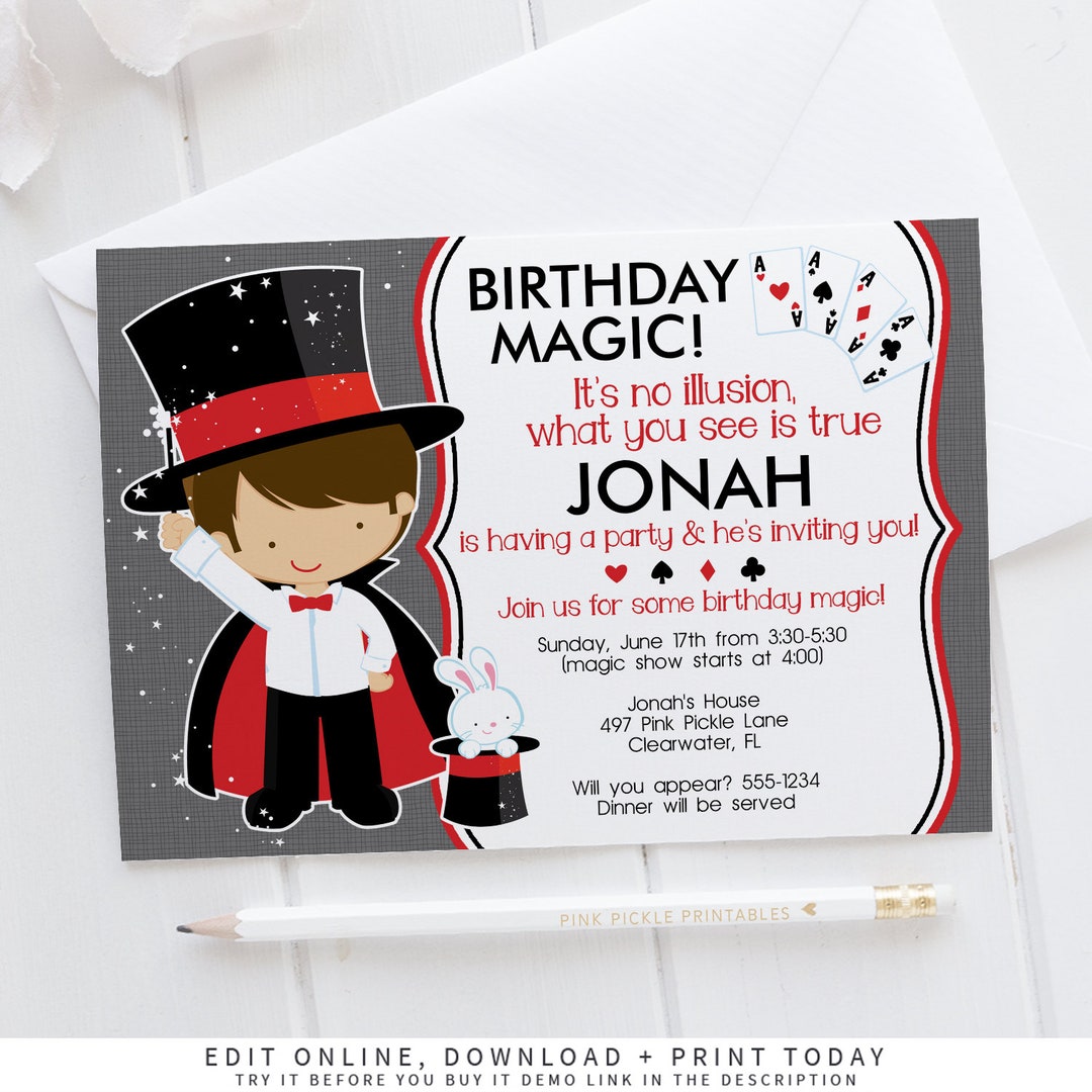 Magic Invitation, Magic Birthday Party, Magic Party Invitation, Magic ...
