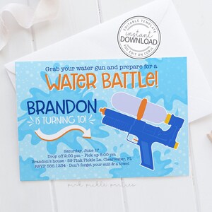 Water Gun Invitation, Summer Party, Water Gun Party, Water Birthday ...