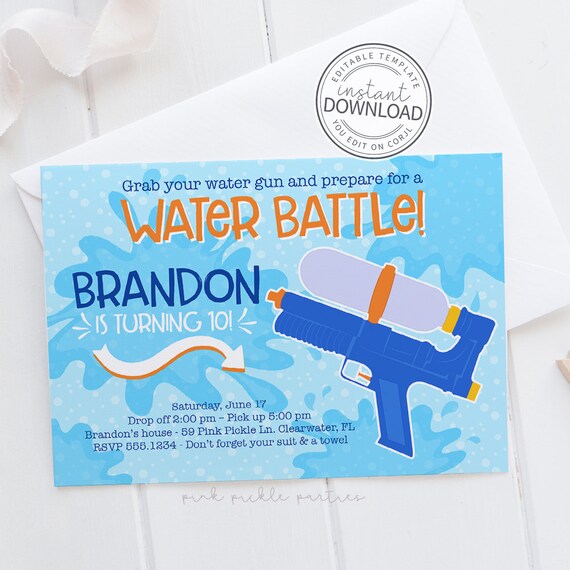 Water Gun Invitation Summer Party Water Gun Party Water - Etsy