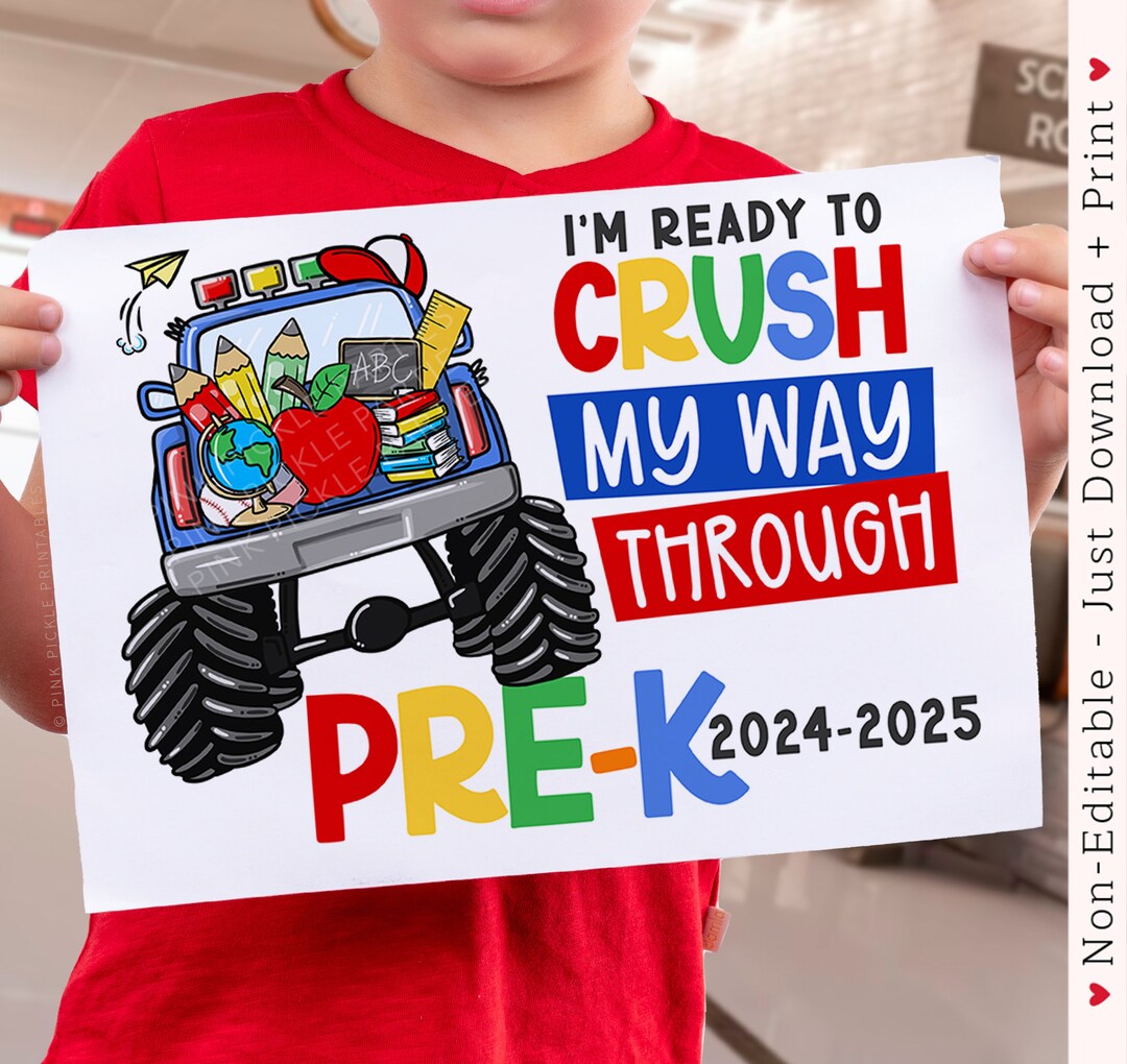 Monster Truck First Day of School Sign Printable, Printable First Day ...