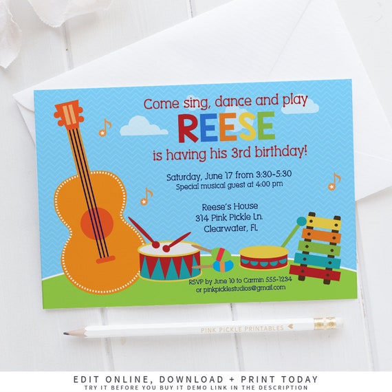 Music Invitation Music Theme Birthday Invitations Music | Etsy