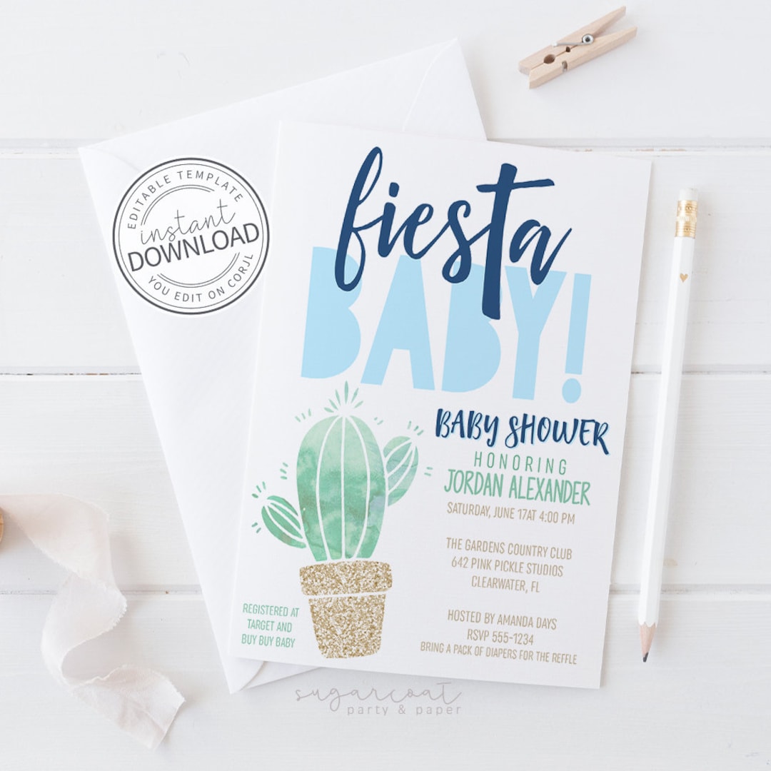 Fiesta Baby Shower Invitation, Baby Shower Invitation, Cactus ...