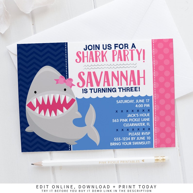 Shark Invitation Shark Invite Shark Party Shark Birthday - Etsy