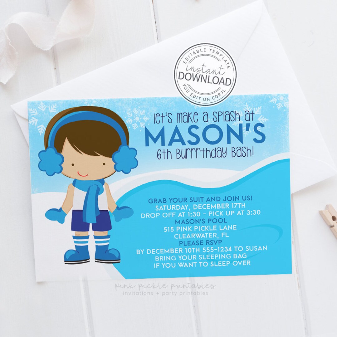 Winter Pool Invitation, Winter Pool Party, Winter Pool Party Invitation ...