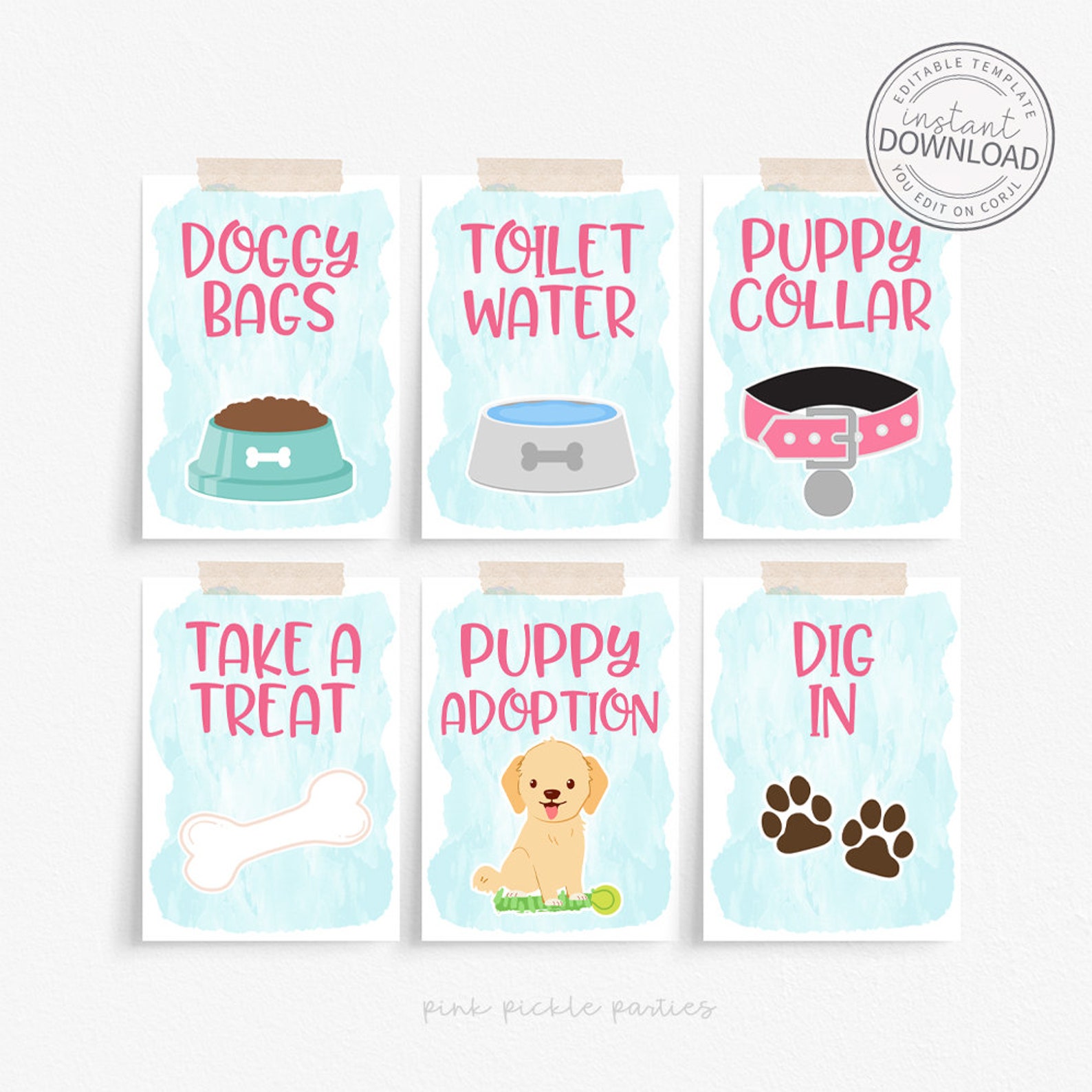 Editable Puppy Party Table Signs, Puppy Pawty Party Sign, Dog Party ...