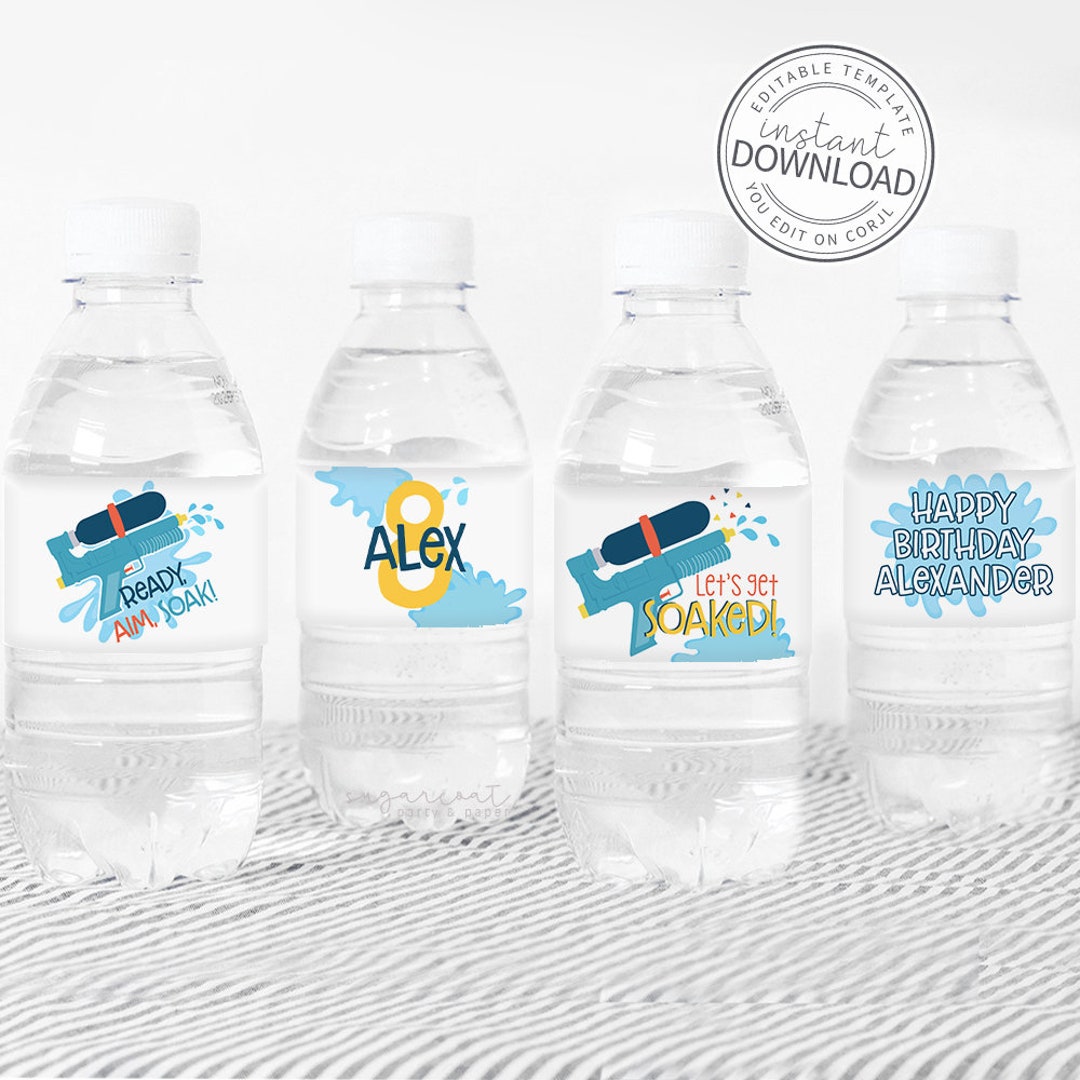 Watergun Water Bottle Labels, Water Gun Party Printable Party ...