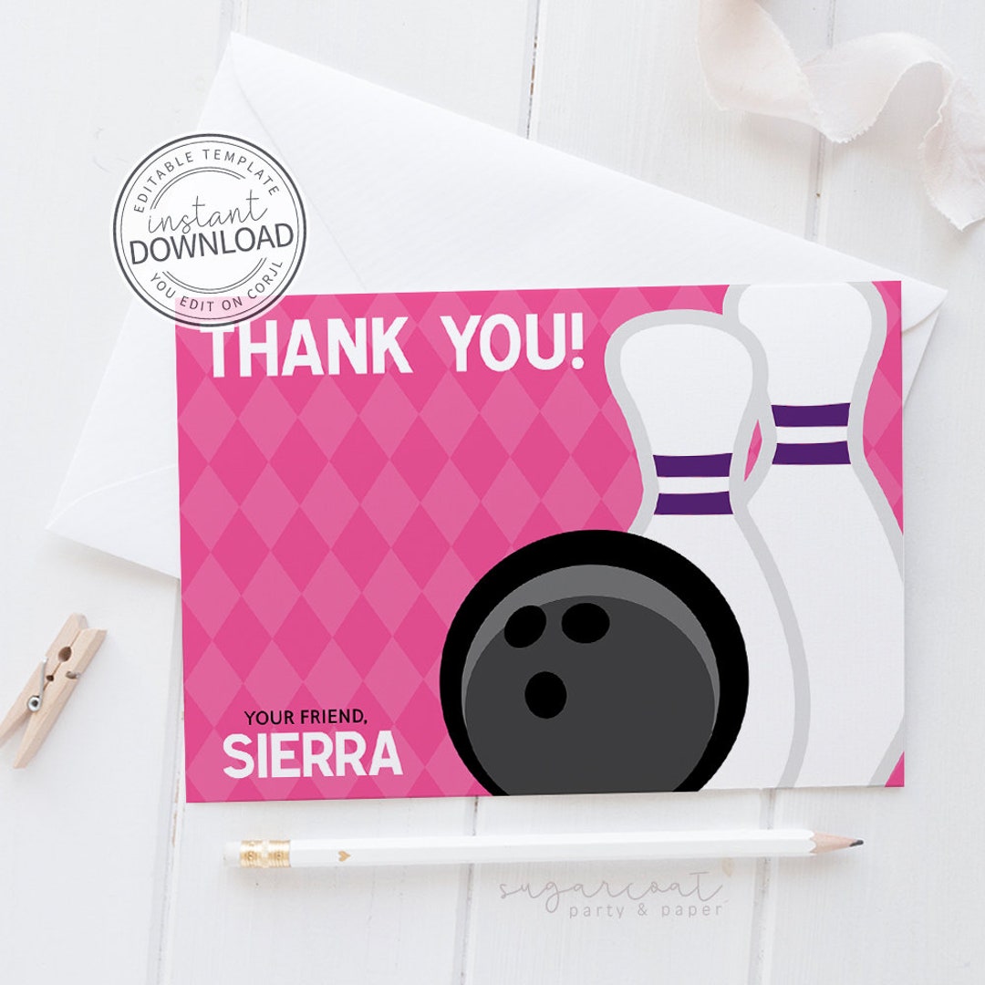 Bowling Thank You Card, Bowling Thank You, Bowling Note Cards, Bowling ...