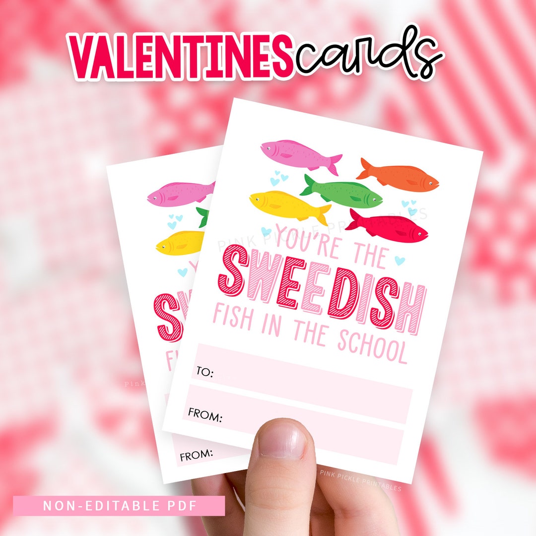 Fish Valentine's Day Cards for Kids. Printable Sweet Fish Classroom ...