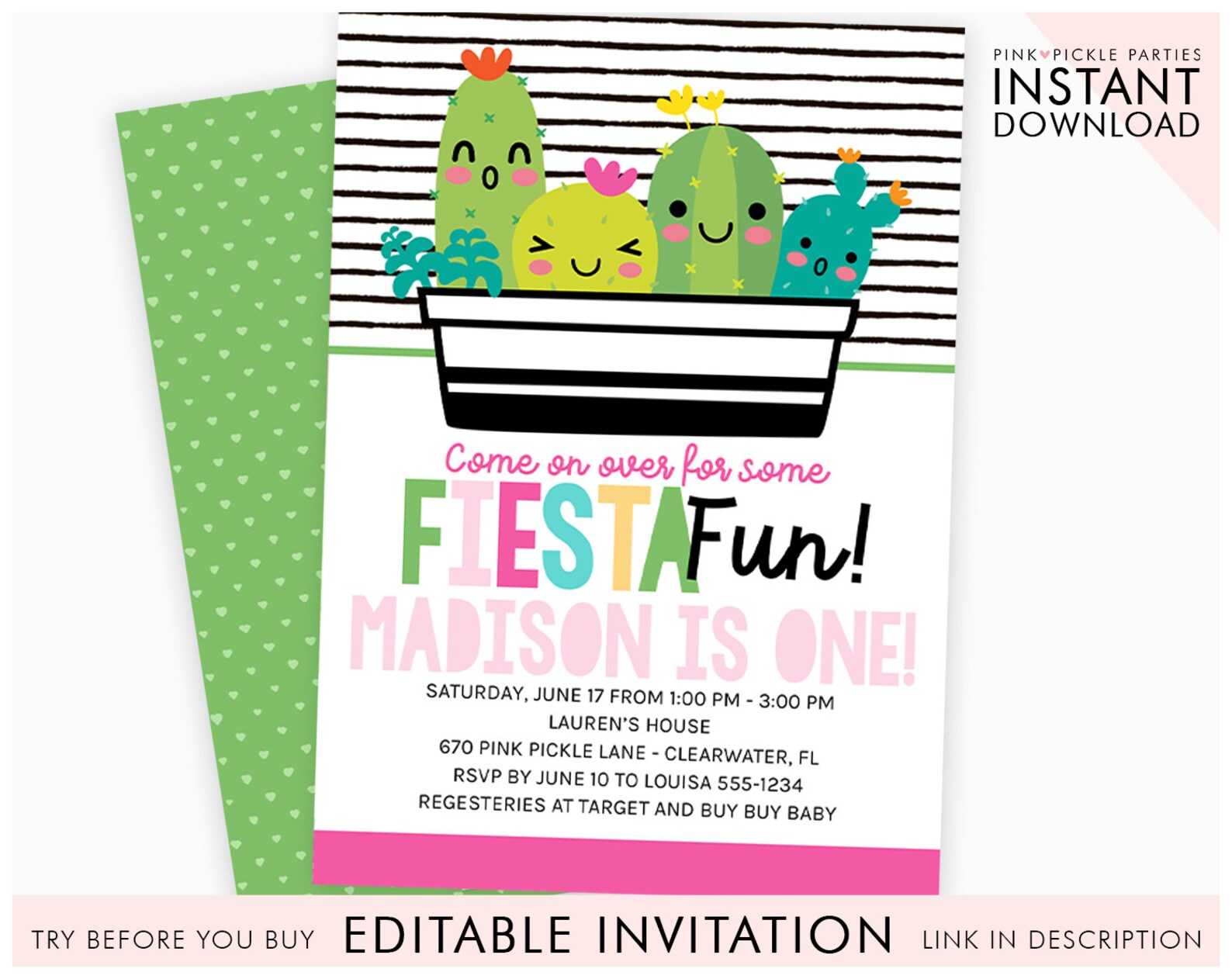 Cactus Invitation Fiesta Invitation Mexican Invitation - Etsy