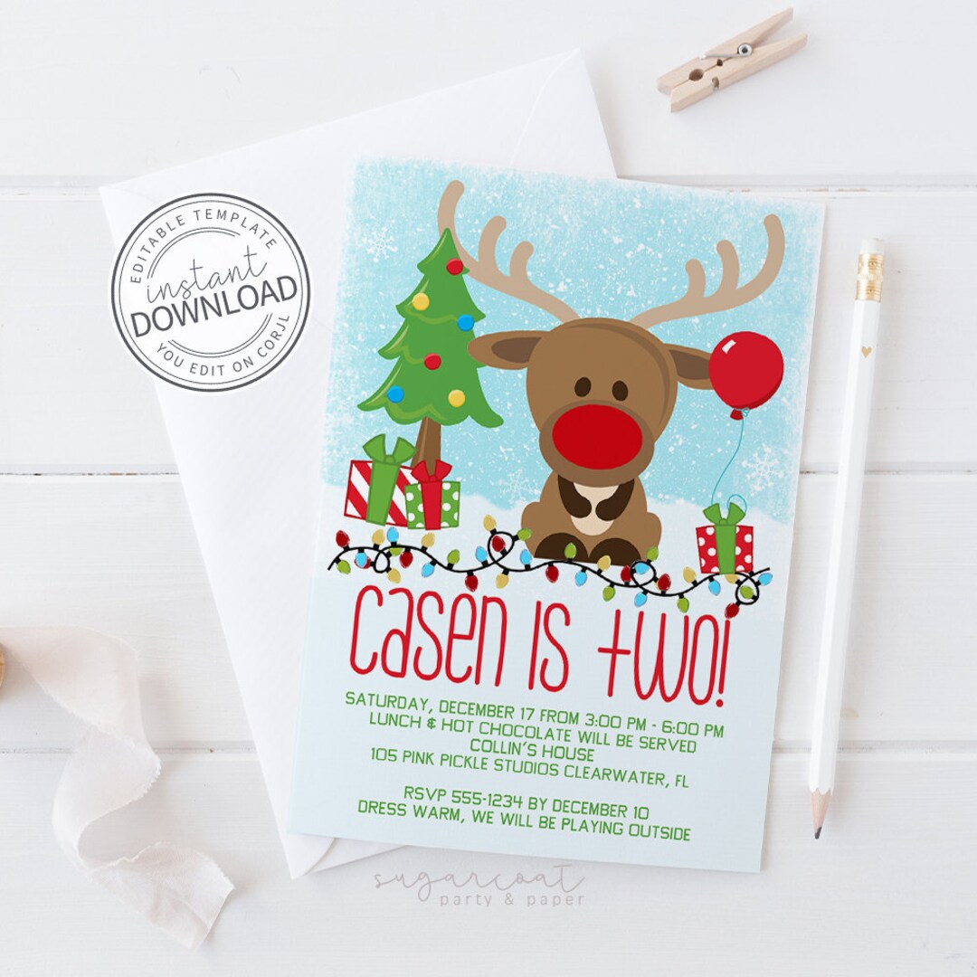 Reindeer Invitation, Reindeer Birthday Invitation, Reindeer Birthday ...