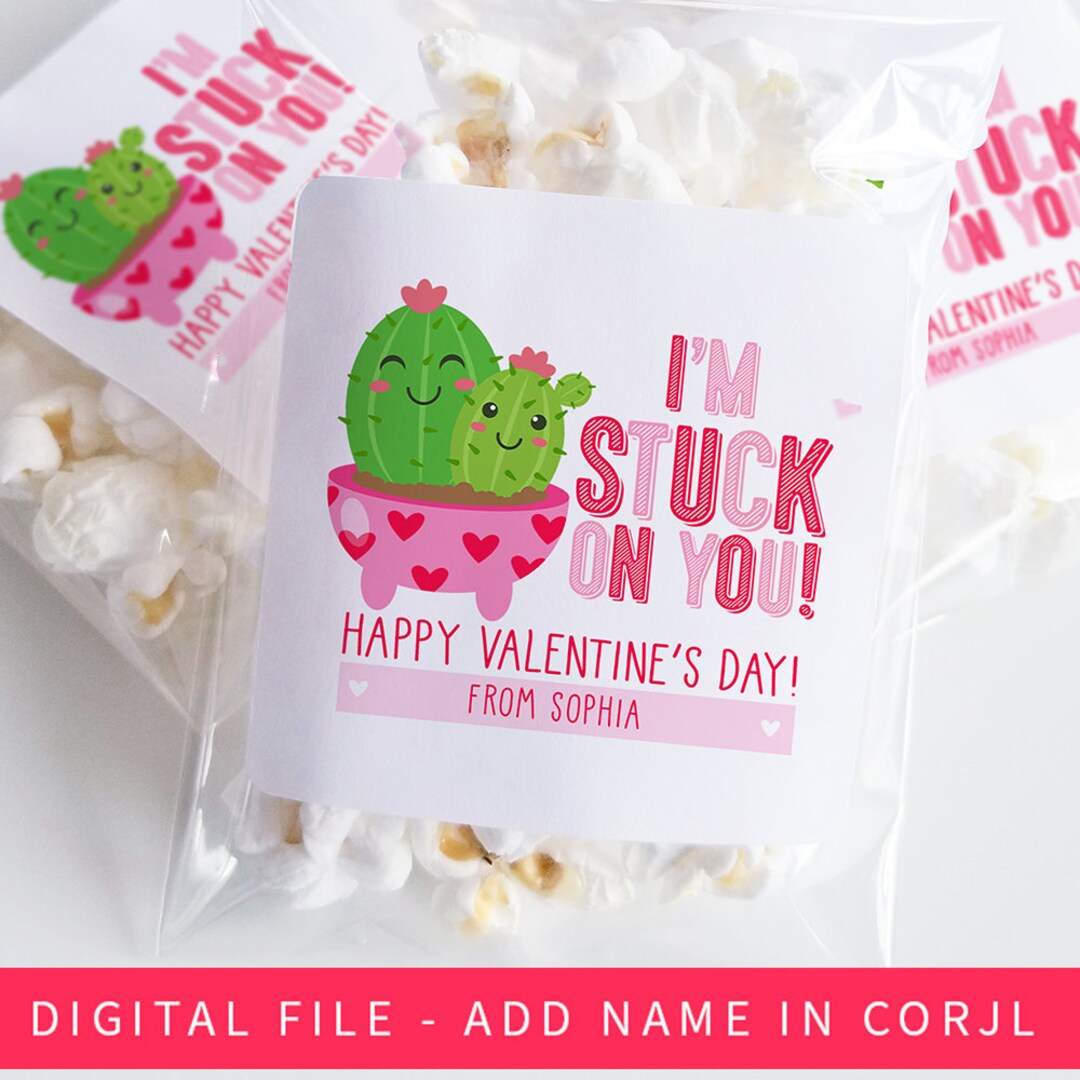Printable Stuck on You Valentines Day Tag, Cactus Valentine Exchange ...