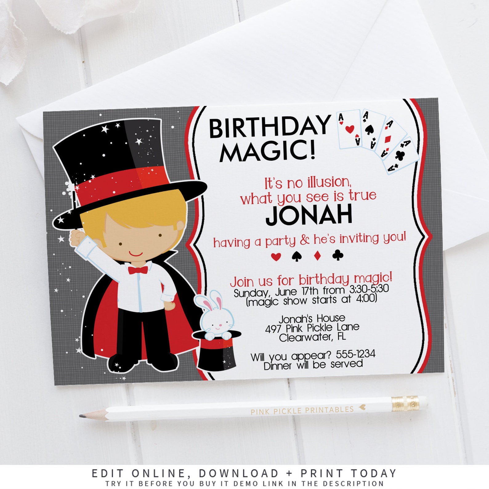 Magic Invitation, Magic Birthday Party, Magic Party Invitation, Magic ...