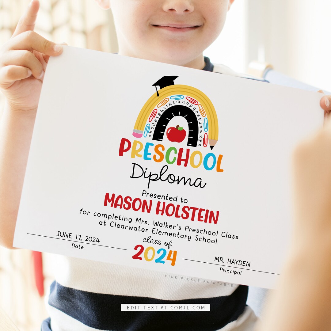 Preschool Diploma Editable, Kindergarten Diploma, Kindergarten Graduate ...