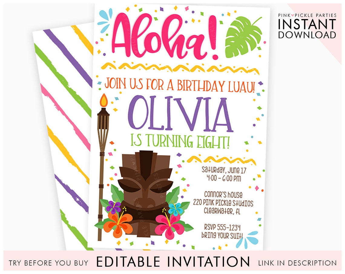 Luau Invitation Hawaiian Invitations Luau Birthday | Etsy