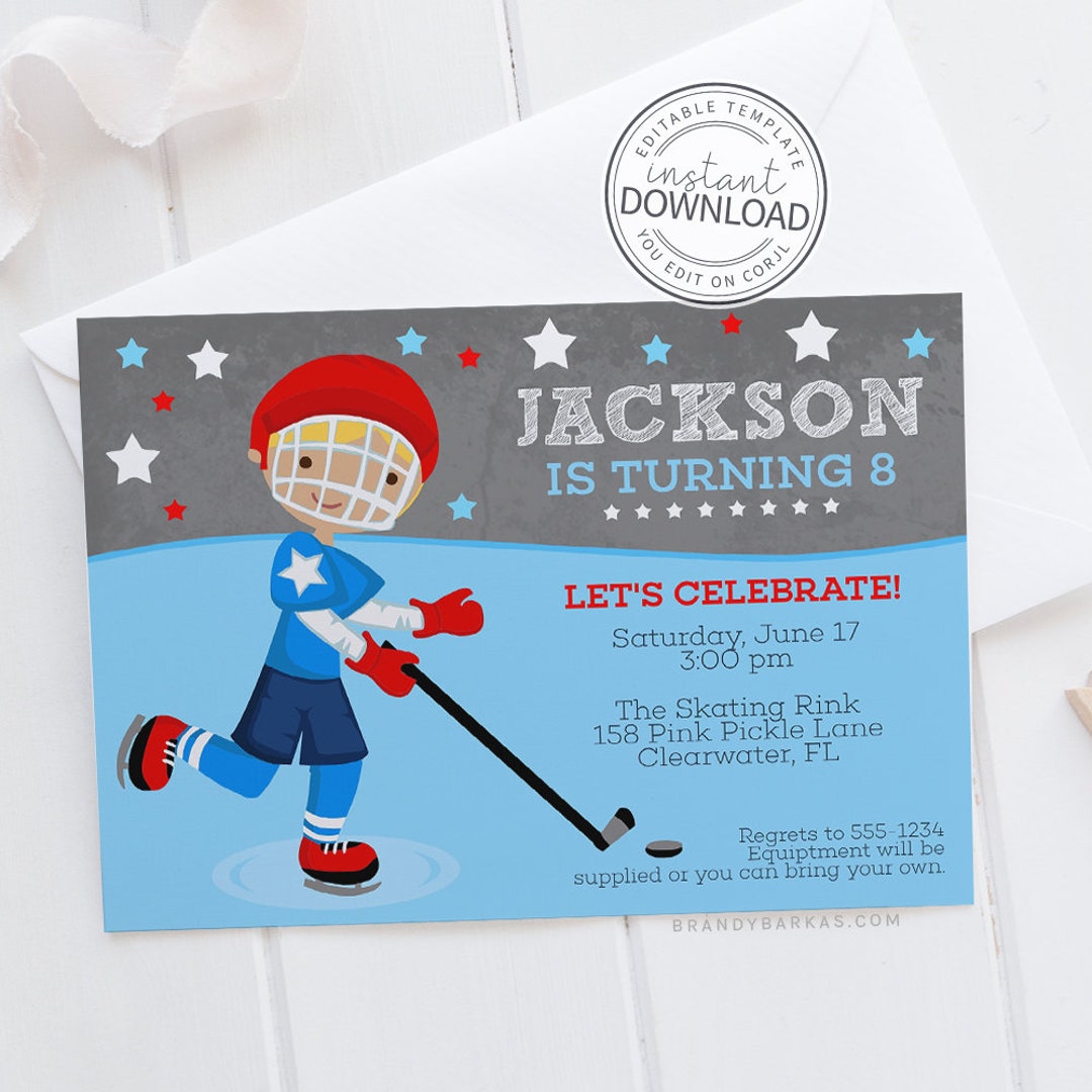 Hockey Invitation, Hockey Birthday Invitations, Hockey Birthday, Hockey ...