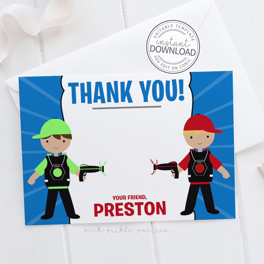 Laser Tag Thank You Card, Laser Tag Thank You, Laser Tag Thank You Note ...