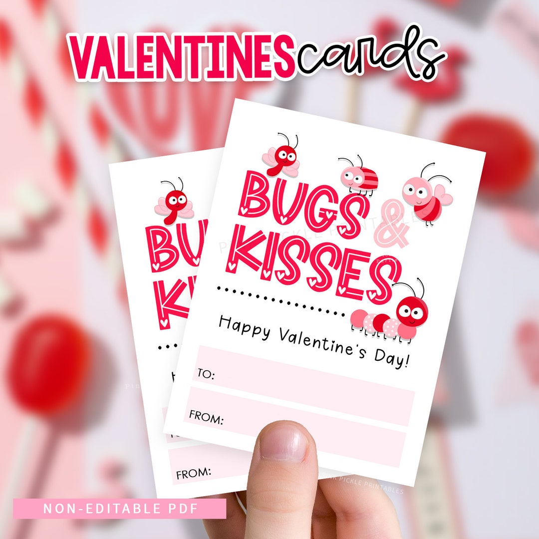 Bugs and Kisses Valentine's Day Cards for Kids. Cute Valentine ...