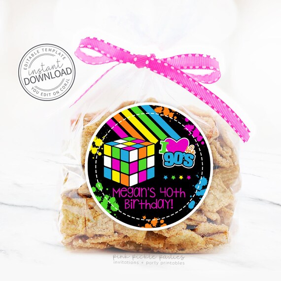 90s Birthday Party Favor Tags 1990's Neon Party | Etsy