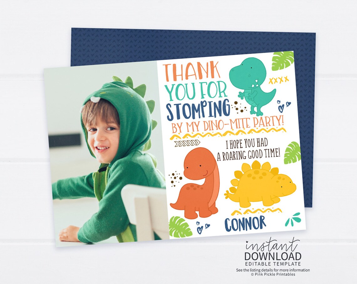 Dinosaur Thank You Card Dinosaur Thank You Note Dino Thank - Etsy