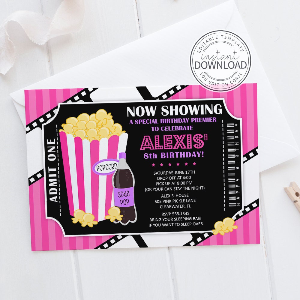 Movie Invitation Movie Party Movie Birthday Birthday | Etsy