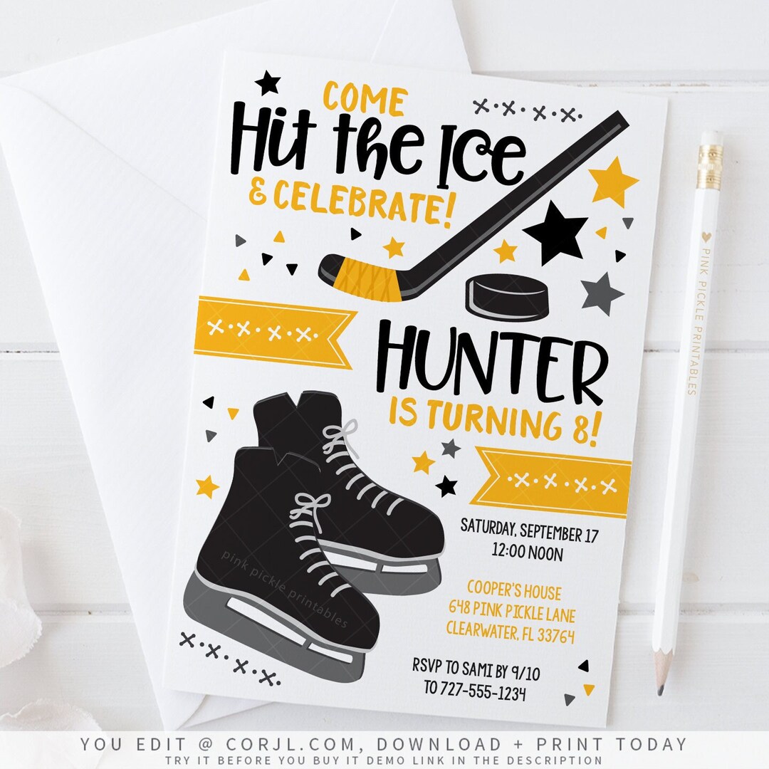 Editable Ice Hockey Birthday Invitation, Hockey Invitations, Hockey ...