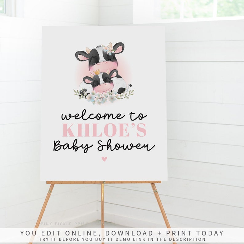 Cow Baby Shower Welcome Sign Cow Party Sign Cow Baby Shower - Etsy